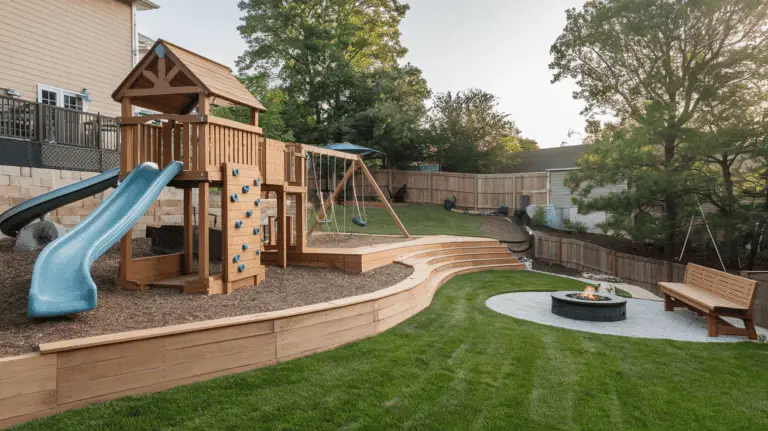 10 Sloped Backyard Design Ideas with a Playground - Jusifying Fun ...