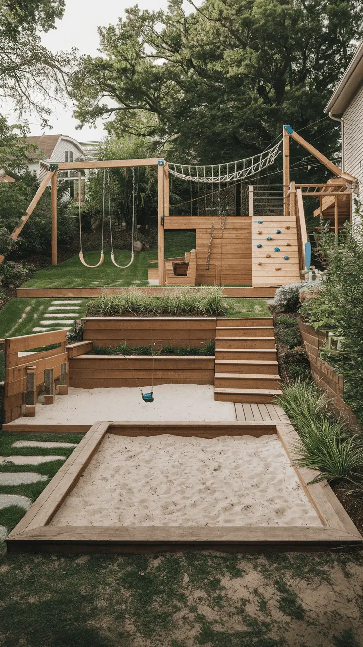 10 Sloped Backyard Design Ideas with a Playground - Jusifying Fun ...