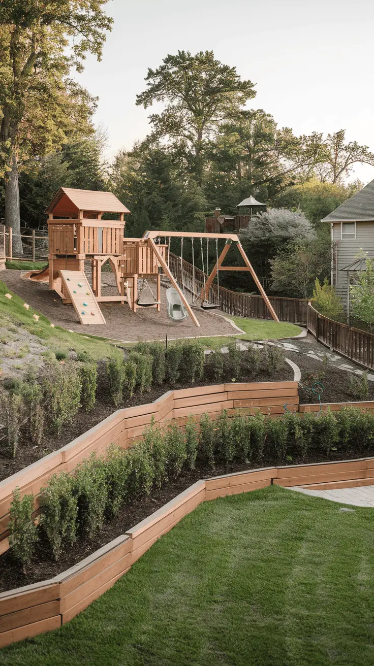 10 Sloped Backyard Design Ideas with a Playground - Jusifying Fun ...