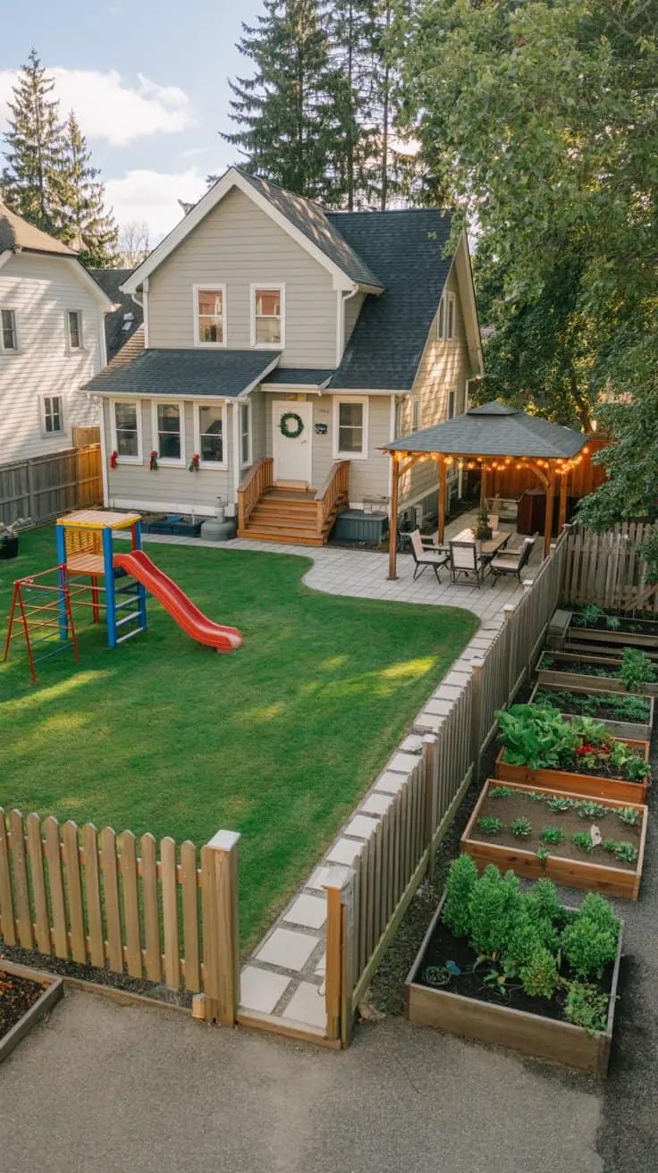 10+ Suburban Backyard Ideas With Playgrounds and Patios - Jusifying Fun ...