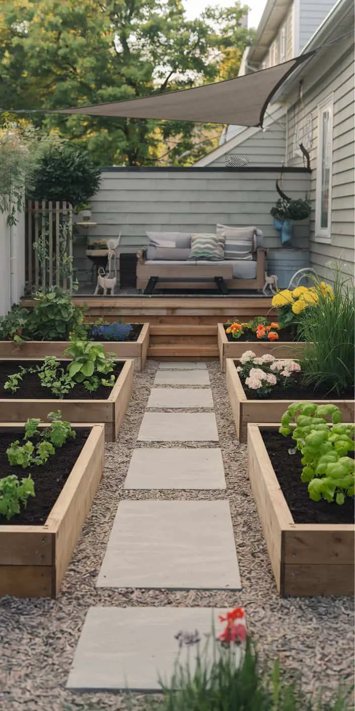 Family Backyard Play Spaces with Built-In Raised Bed Garden Beds ...